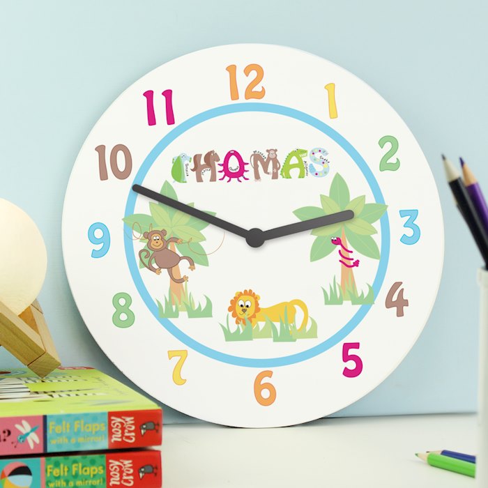 Personalised Blue Animal Alphabet Clock | SpecialMoment.co.uk
