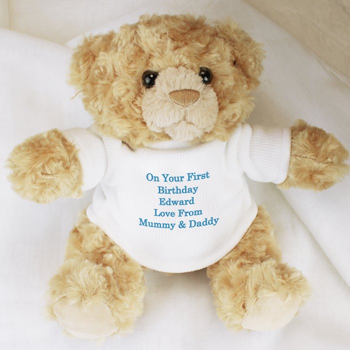 Personalised Message Teddy Bear - Blue Message | SpecialMoment.co.uk