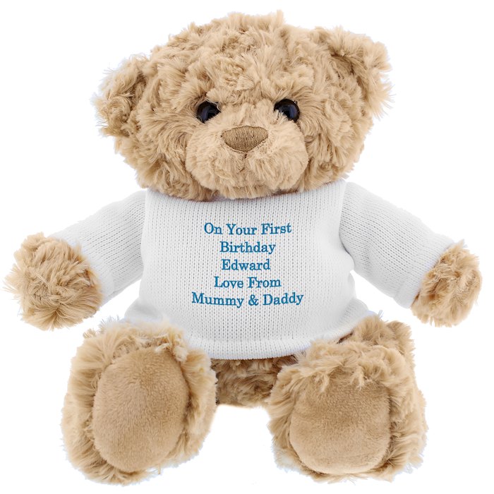 Personalised Message Teddy Bear - Blue Message | SpecialMoment.co.uk