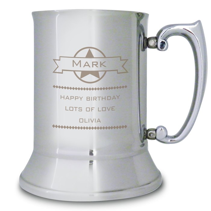 Personalised Stainless Steel Tankard with Diamond Design ...