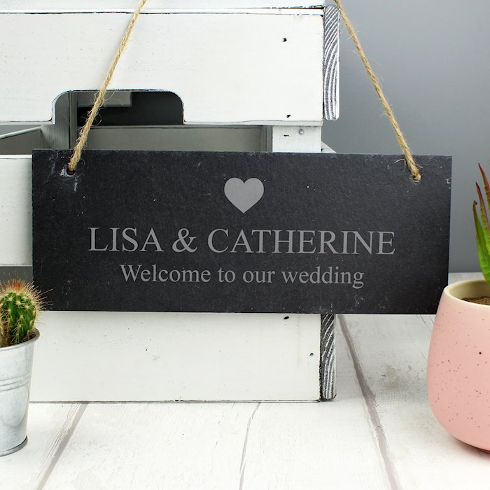 Personalised Heart Motif Hanging Slate Plaque Sign | SpecialMoment.co.uk