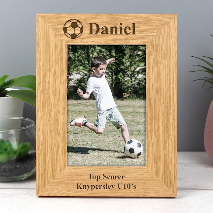 Personalised Oak Finish 4x6 Football Photo Frame | SpecialMoment.co.uk