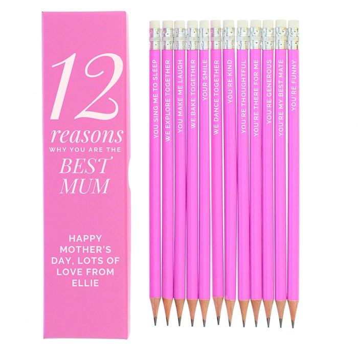 Personalised 12 Reasons Box and 12 Pink HB Pencils | SpecialMoment.co.uk