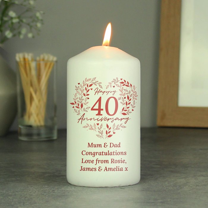Personalised 40th Ruby Wedding Anniversary Pillar Candle ...