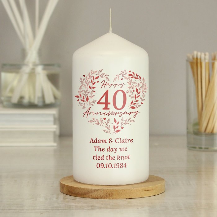 Personalised 40th Ruby Wedding Anniversary Pillar Candle ...