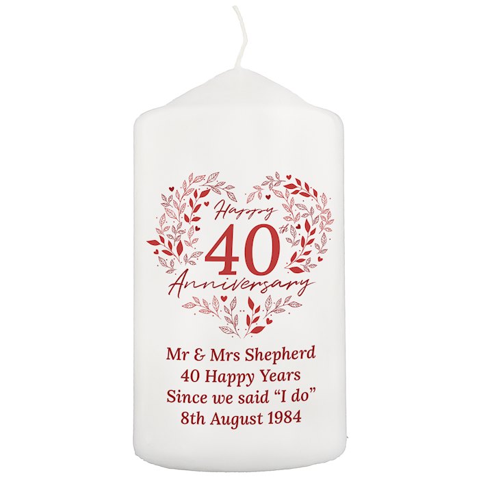 Personalised 40th Ruby Wedding Anniversary Pillar Candle ...