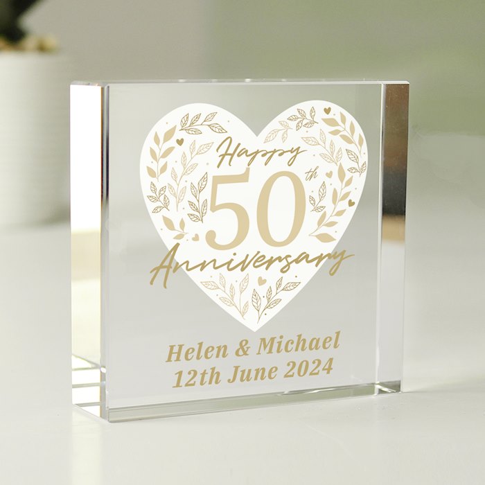 Personalised 50th Golden Wedding Anniversary Crystal Token ...