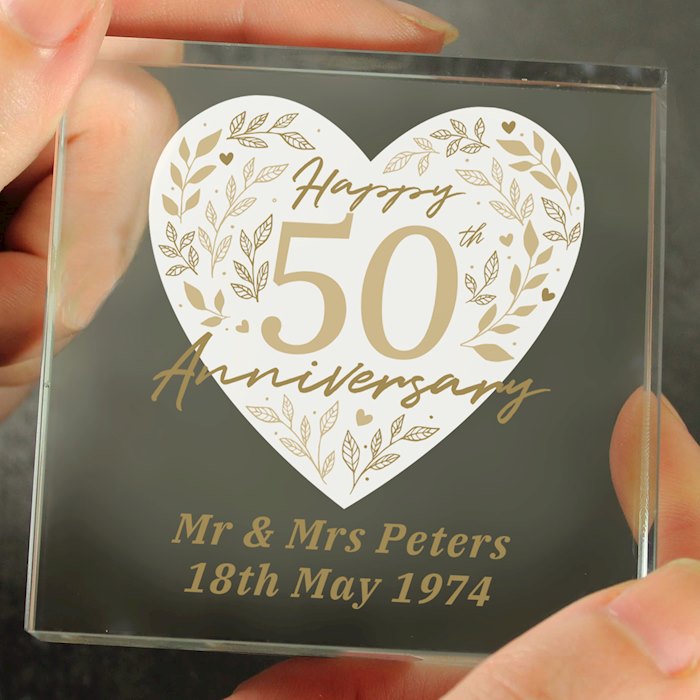 Personalised 50th Golden Wedding Anniversary Crystal Token ...
