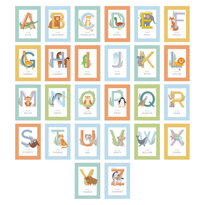 Personalised Animal Alphabet Black Poster Frame | SpecialMoment.co.uk