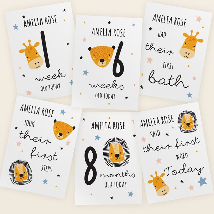 Personalised Animals Baby Milestone Cards | SpecialMoment.co.uk
