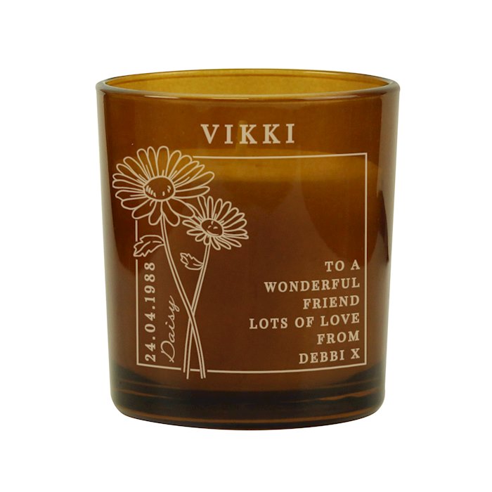 Personalised April Birth Flower Amber Glass Candle | SpecialMoment.co.uk