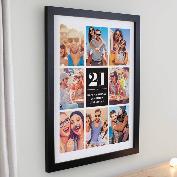 Personalised Big Number Multi Photo Upload Black Poster Frame ...