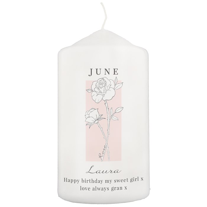 Personalised Birth Flower Pillar Candle | SpecialMoment.co.uk