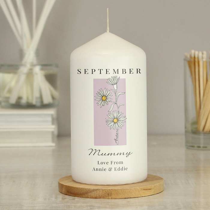 Personalised Birth Flower Pillar Candle | SpecialMoment.co.uk