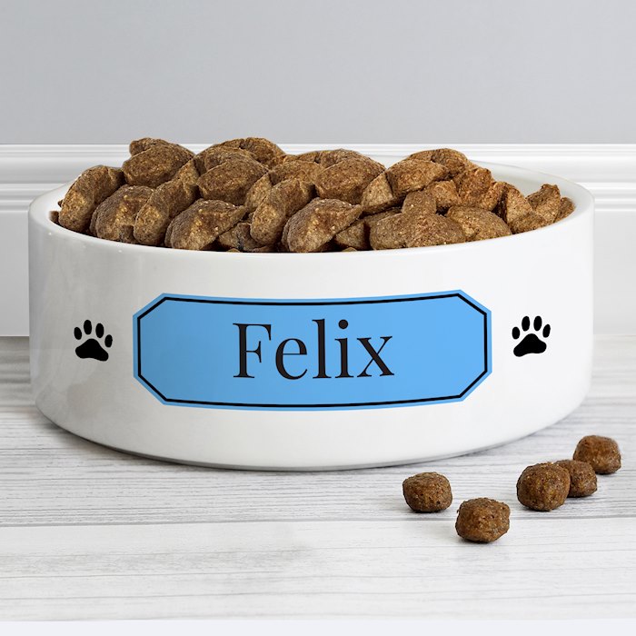 Personalised Blue Plaque 15cm Medium Pet Bowl | SpecialMoment.co.uk