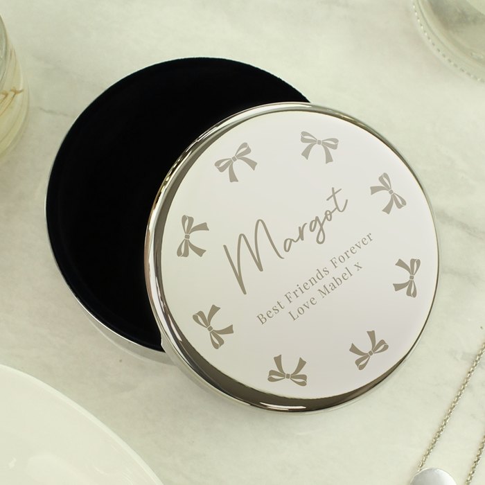 Personalised Bow Round Trinket Box | SpecialMoment.co.uk