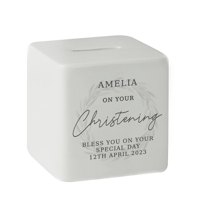 Personalised Christening Ceramic Square Money Box | SpecialMoment.co.uk