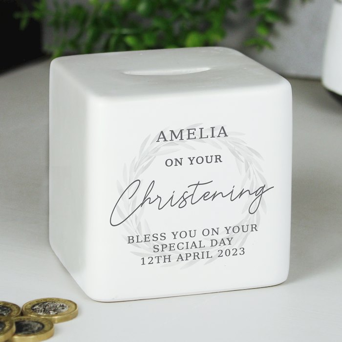 Personalised Christening Ceramic Square Money Box | SpecialMoment.co.uk