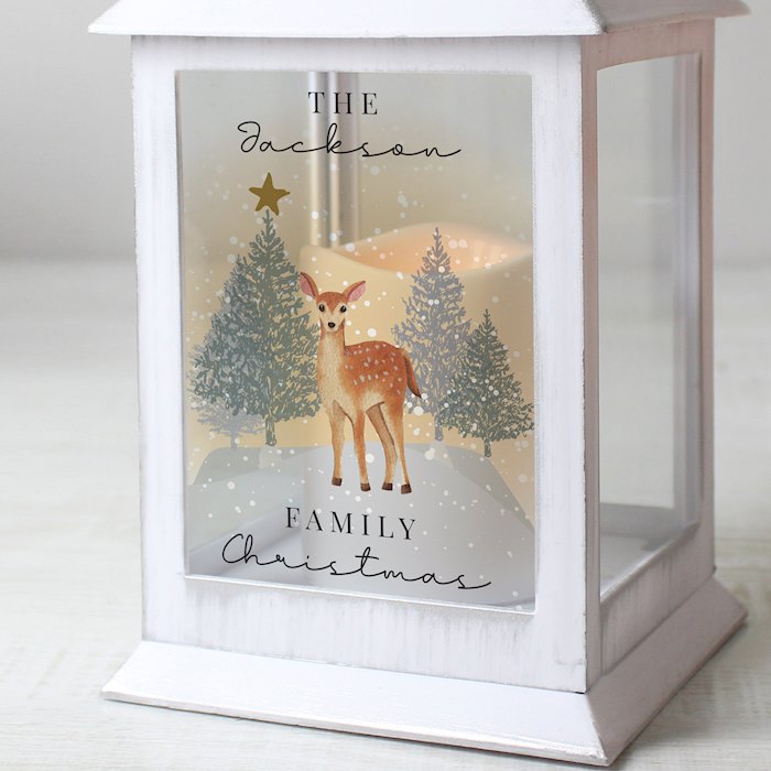 Personalised Christmas Deer White LED Lantern | SpecialMoment.co.uk