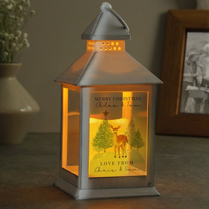 Personalised Christmas Deer White LED Lantern | SpecialMoment.co.uk