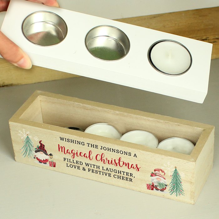 Personalised Christmas Gonk Triple Tea Light Box | SpecialMoment.co.uk