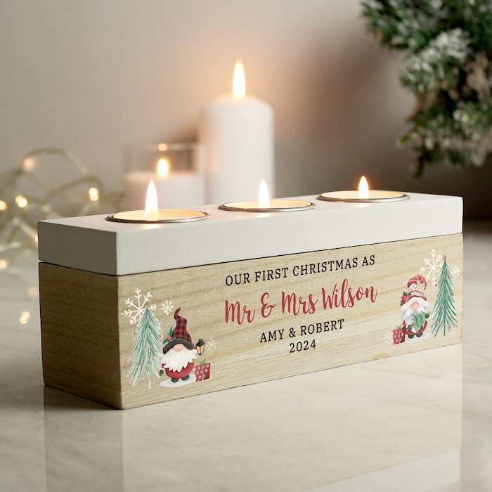 Personalised Christmas Gonk Triple Tea Light Box | SpecialMoment.co.uk