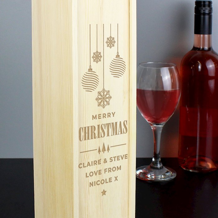 Personalised Christmas Wooden Wine Bottle Box | SpecialMoment.co.uk