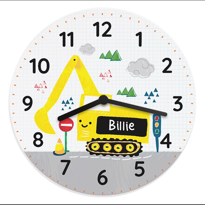 Personalised Digger Wooden Clock | SpecialMoment.co.uk