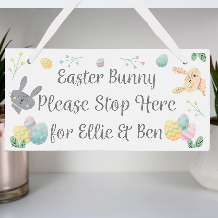 Personalised Easter Bunny Stop Here Wooden Sign | SpecialMoment.co.uk
