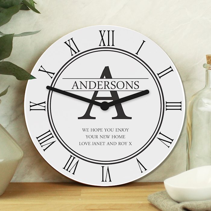 Personalised Family Name & Initial Wooden Clock | SpecialMoment.co.uk