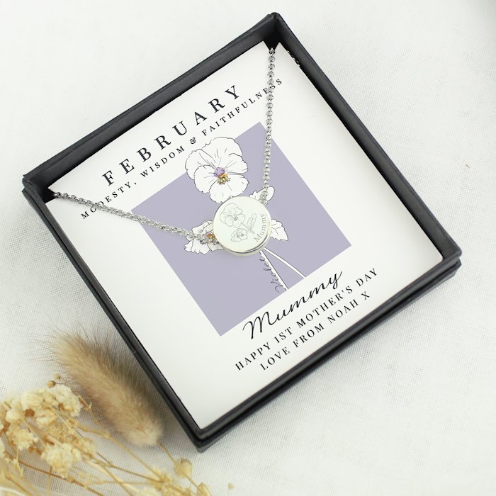 Personalised February Birth Flower Necklace and Box | SpecialMoment.co.uk