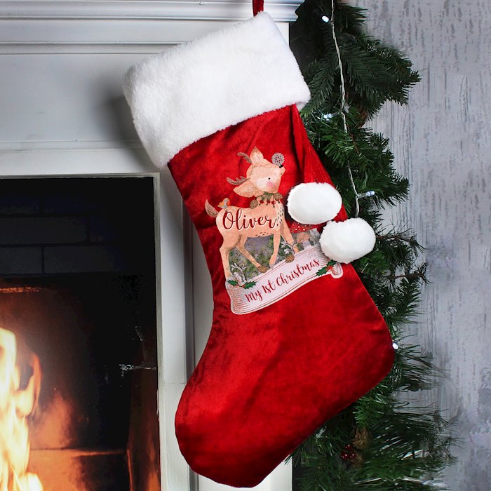 Personalised Festive Fawn Red Stocking | SpecialMoment.co.uk