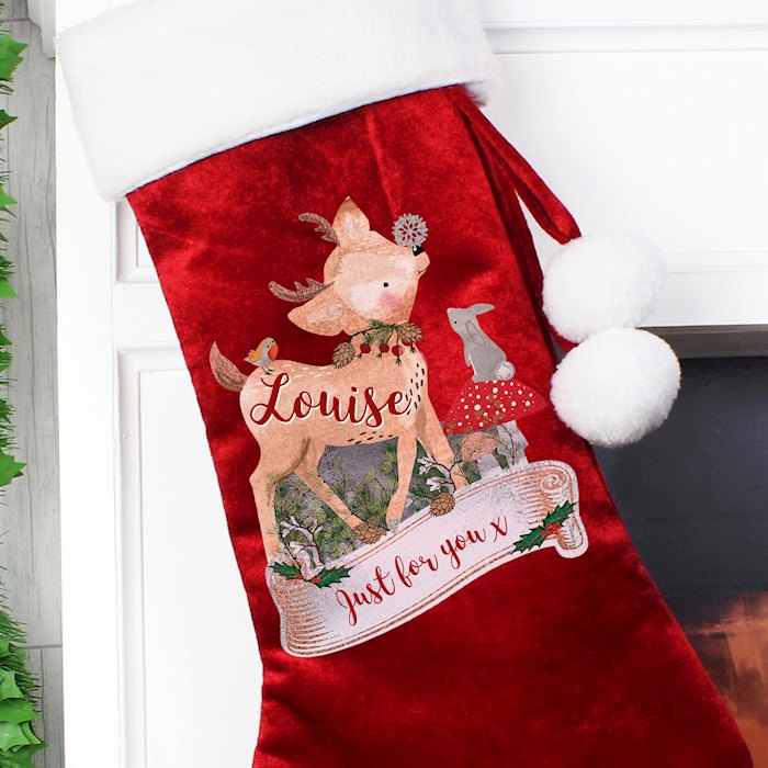 Personalised Festive Fawn Red Stocking | SpecialMoment.co.uk