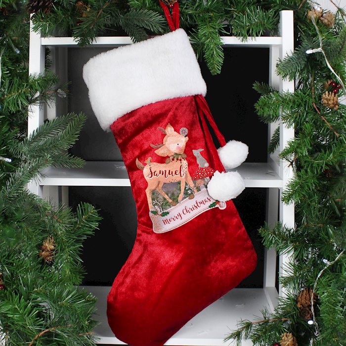 Personalised Festive Fawn Red Stocking | SpecialMoment.co.uk
