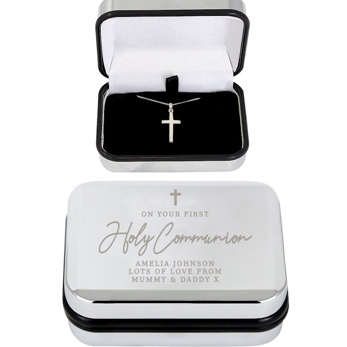 Personalised First Holy Communion Box & Cross Necklace Set ...