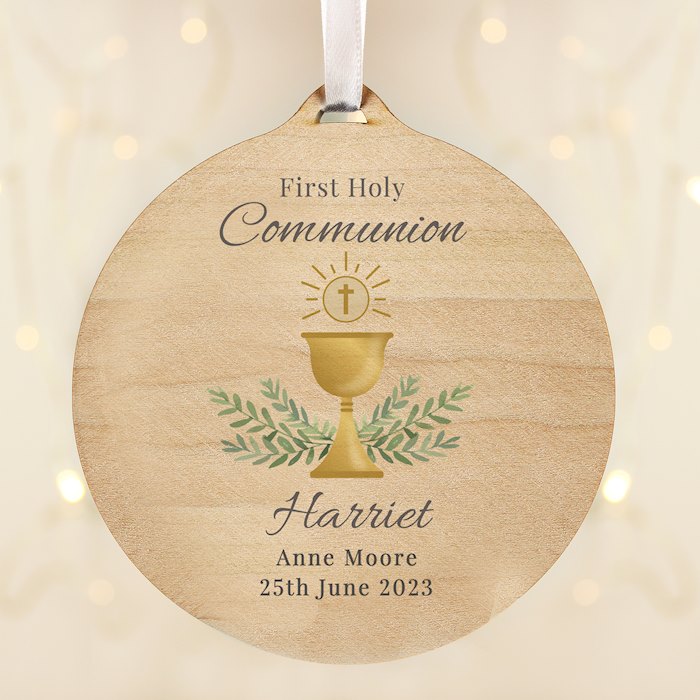 Personalised First Holy Communion Round Wooden Decoration ...