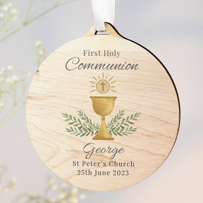 Personalised First Holy Communion Round Wooden Decoration ...