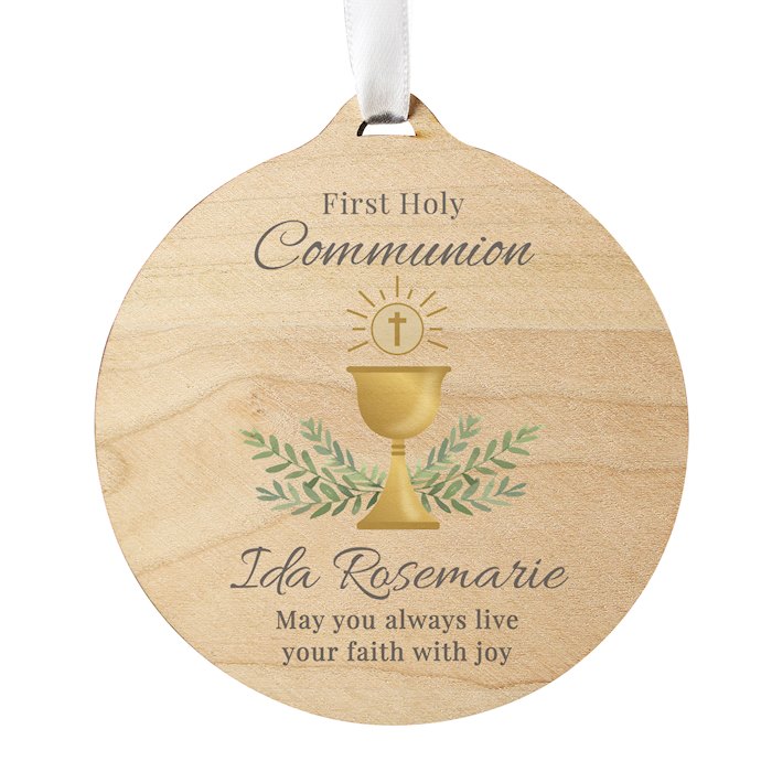 Personalised First Holy Communion Round Wooden Decoration ...