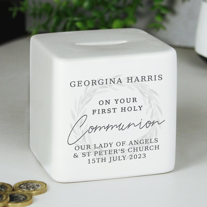 Personalised First Holy Communion Wreath Design Ceramic Square Money ...