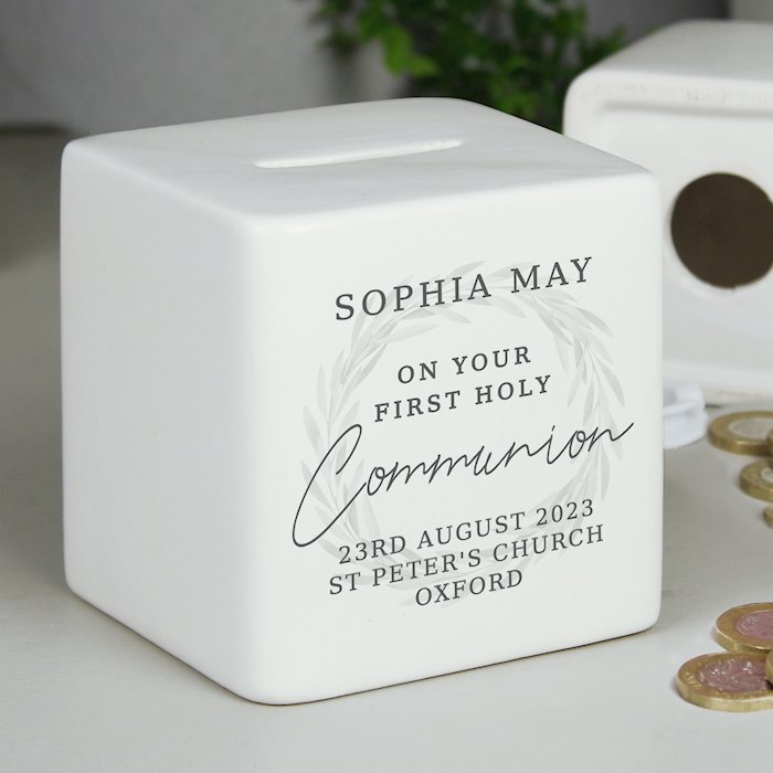Personalised First Holy Communion Wreath Design Ceramic Square Money ...