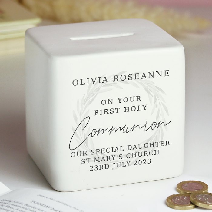 Personalised First Holy Communion Wreath Design Ceramic Square Money ...