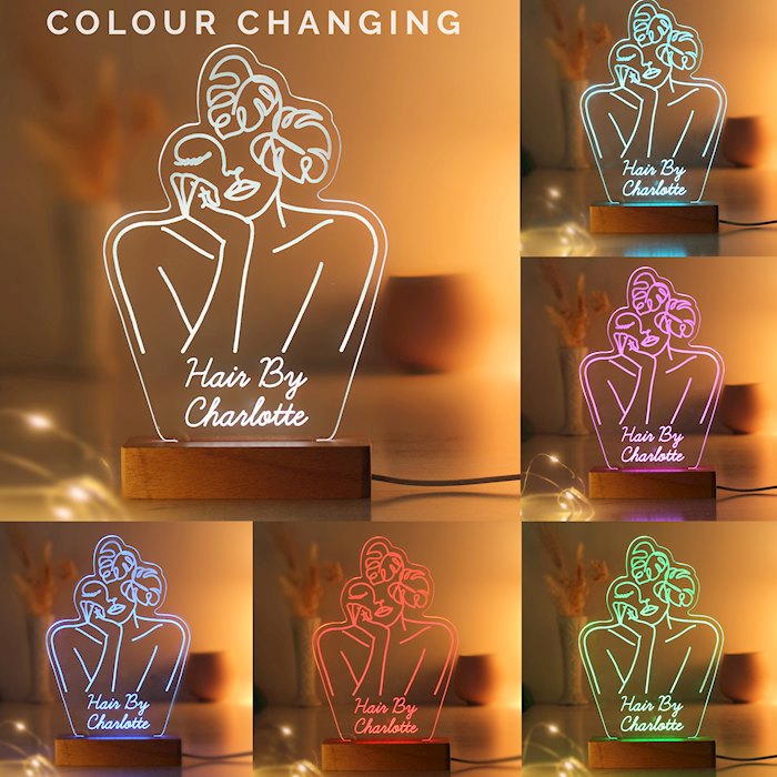 Personalised Fleur Line Art Wooden Based LED Light | SpecialMoment.co.uk