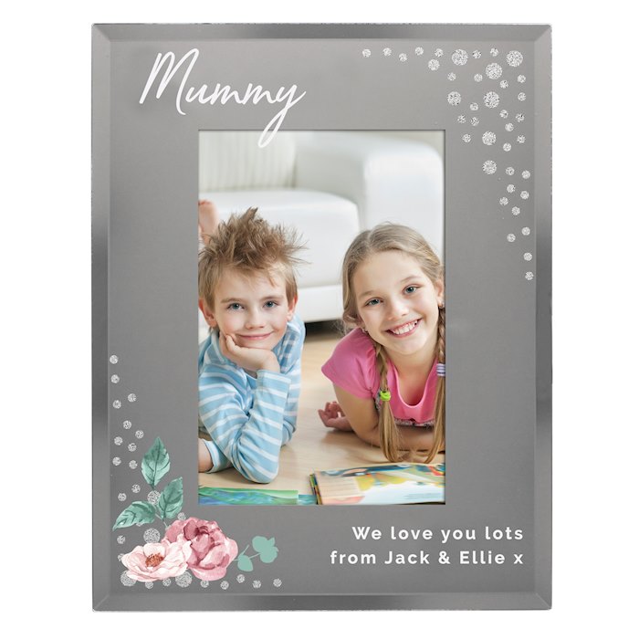 Personalised Floral 6x4 Diamante Glass Photo Frame | SpecialMoment.co.uk