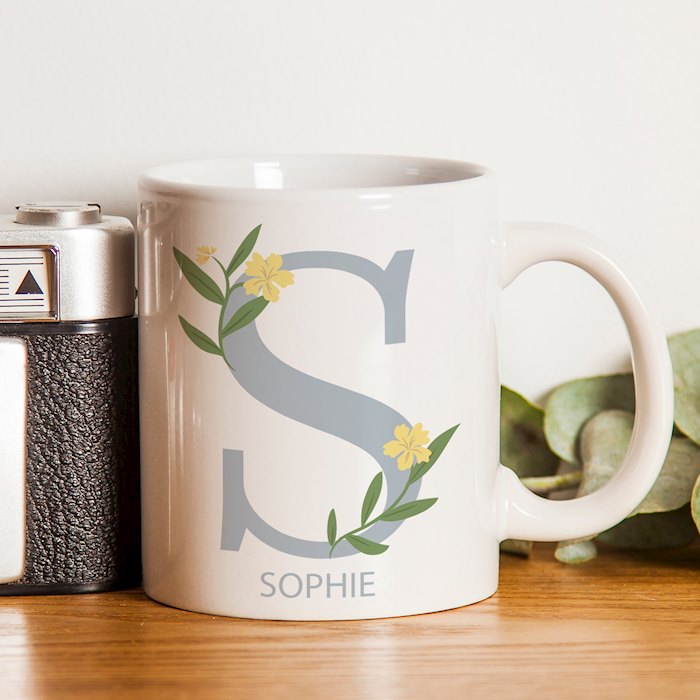 Personalised Floral Initial Mug | SpecialMoment.co.uk