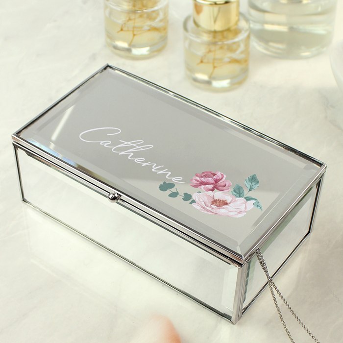 Personalised Floral Mirrored Jewellery Box | SpecialMoment.co.uk