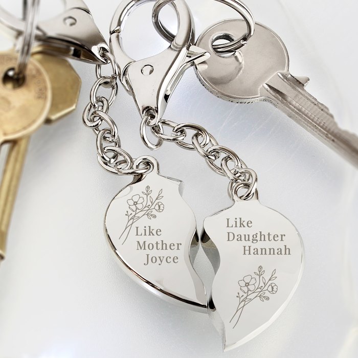 Personalised Floral Mother Daughter Two Heart Keyring | SpecialMoment.co.uk
