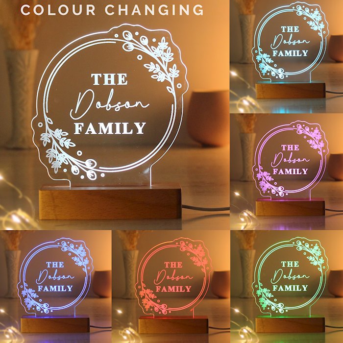 Personalised Floral Wooden Based LED Light | SpecialMoment.co.uk