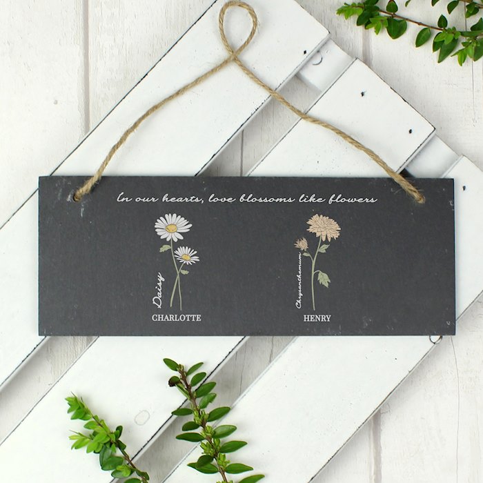 Personalised Flower of the Month Hanging Slate Plaque | SpecialMoment.co.uk