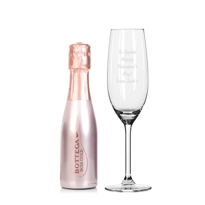 Personalised Flute & Mini Rose Bottega Prosecco Set | SpecialMoment.co.uk