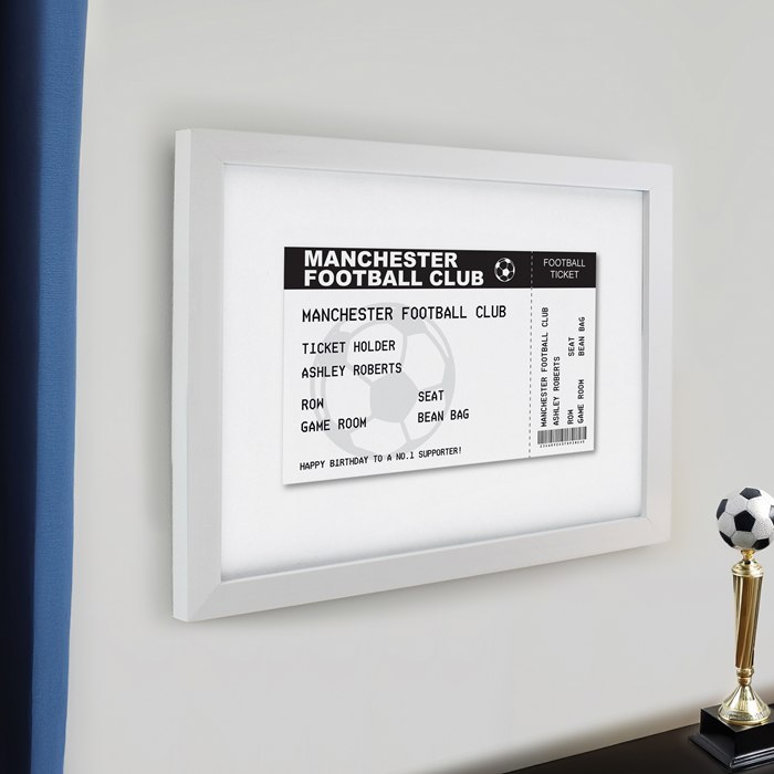 Personalised Football Ticket White poster Frame | SpecialMoment.co.uk